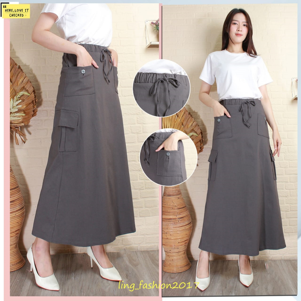 Jual Rok Cargo Wanita Panjang/ Cargo Skirt Wanita Soft Jeans/ Rok Cargo ...