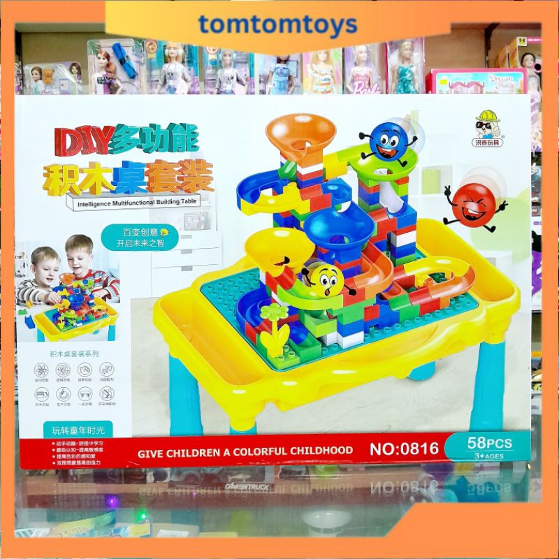 Jual DIY BUILDING BLOCKS TABLE Meja Mainan Susun Balok Seluncur Balok ...