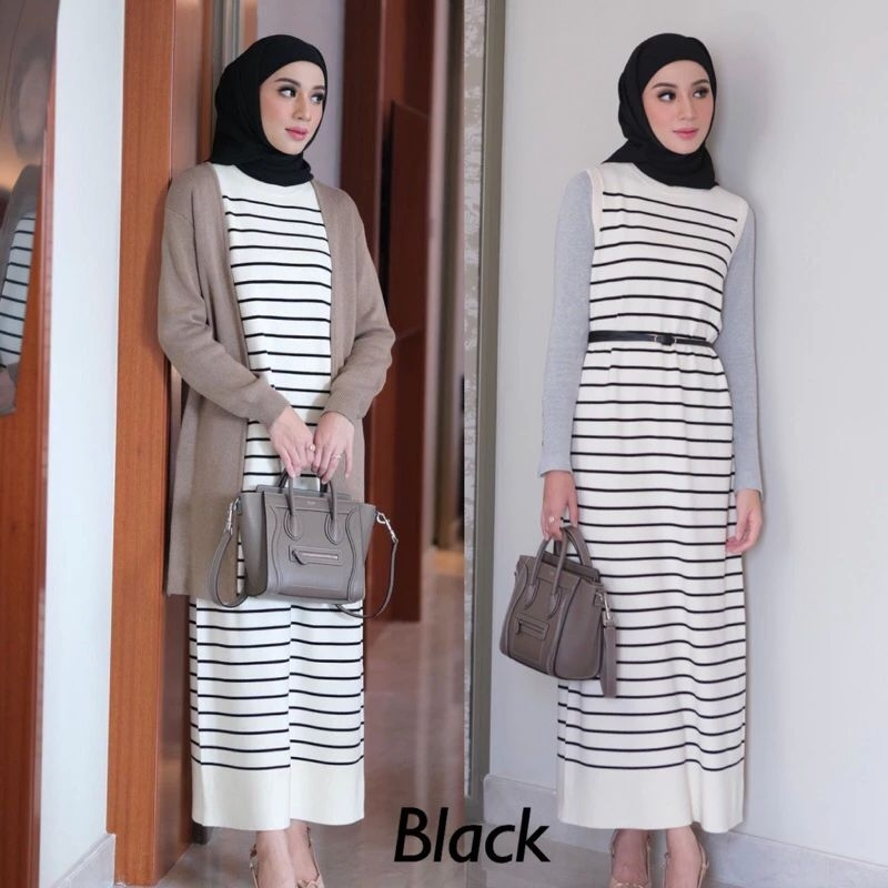 Jual Long Dress Wanita Basic Inner Span Stripe Tanpa Lengan / Bahan ...