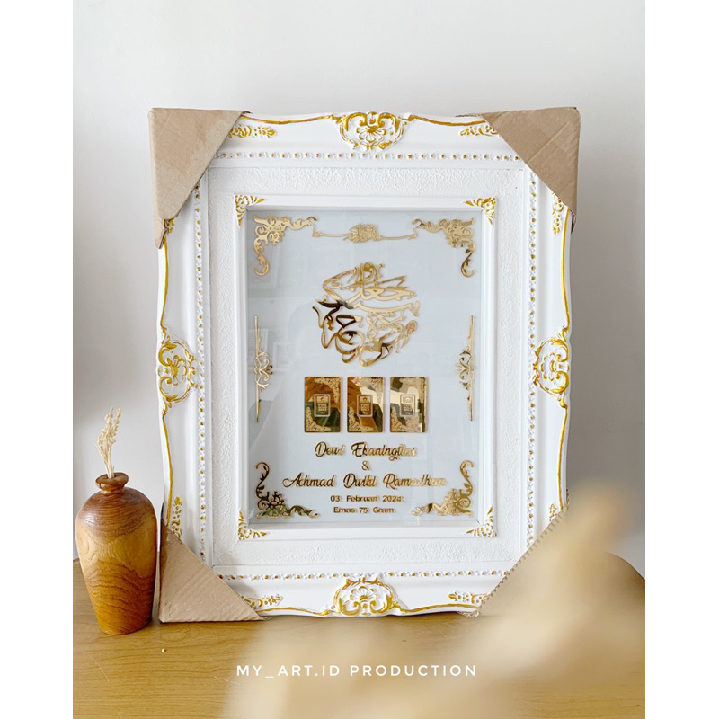 Jual Bingkai Mahar Pernikahan Frame Belgia akrilik gold | Shopee Indonesia