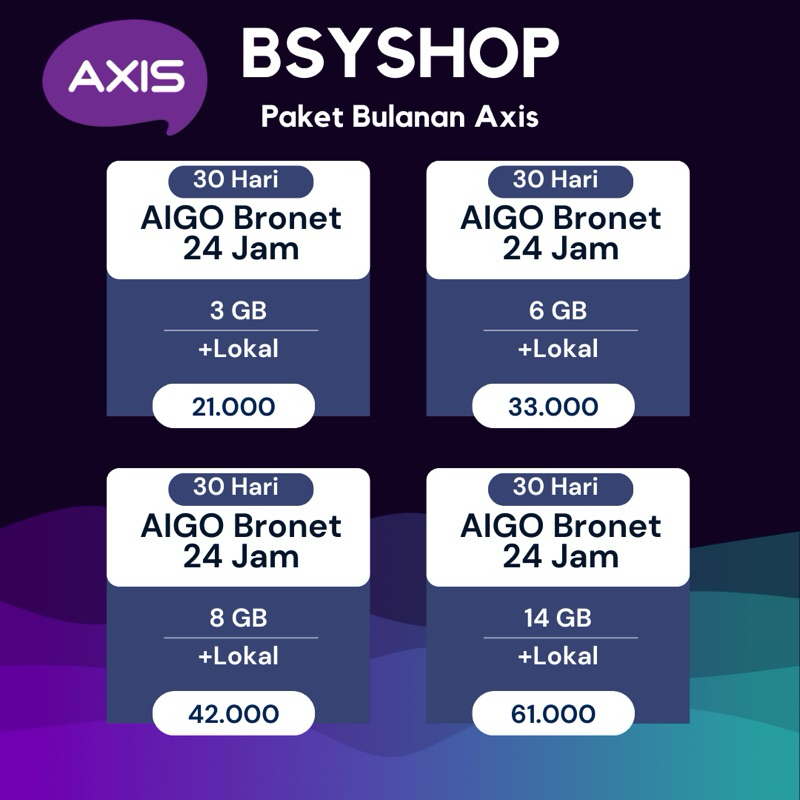 Jual PAKET DATA AXIS BULANAN AIGO BRONET MURAH PROSES CEPAT | Shopee Indonesia
