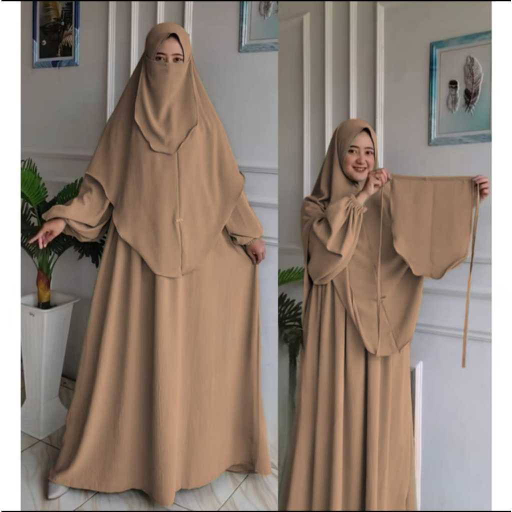 Jual Pakaian Syar'i WAnita muslimah set SET HIJAB Bahan CRINKLE SAHRA ...
