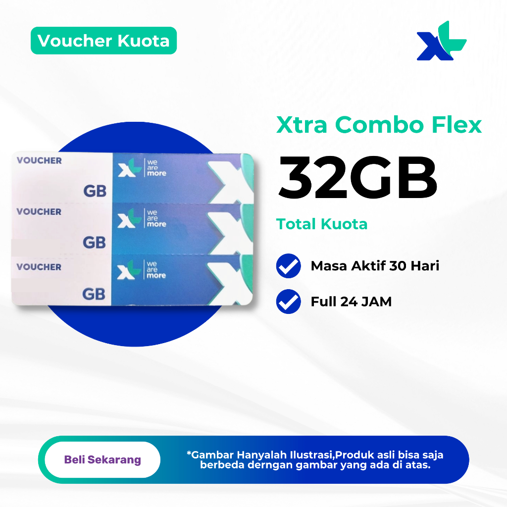 Jual Voucher Kuota XL 32GB Full 24 JAM Masa Aktif 30 Hari - Voucher XL Xtra Combo Flex - Paket ...