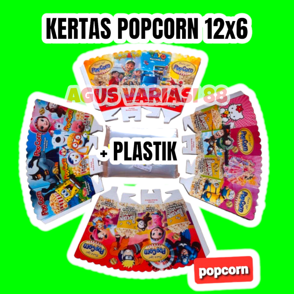 Jual kertas popcorn 12x6 cm / kotak popcorn 12x6 cm / bungkus popcorn ...