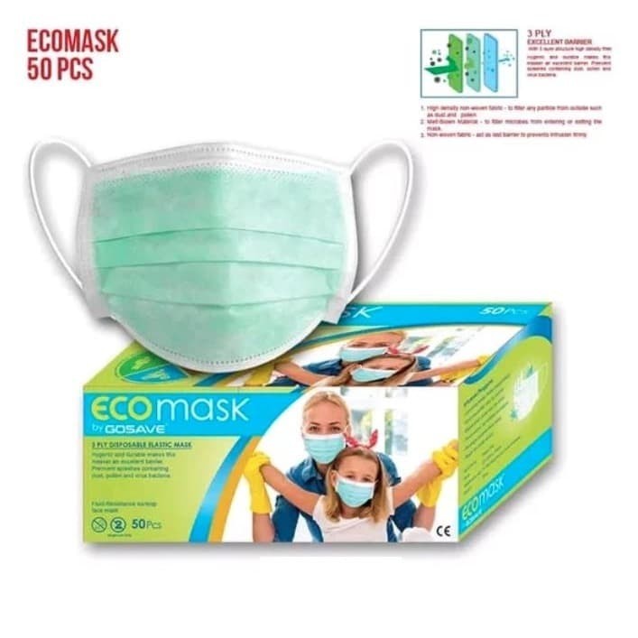Jual GOSAVE ECOMASK Masker 3 PLY Earloop Anti Debu Rumah Sakit Kain ...