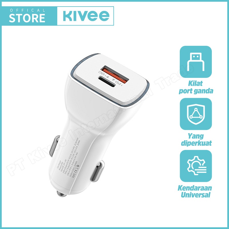 Jual KIVEE Car Charger Mobil Fast charging Type C+USB KV-UT90 Dual ...