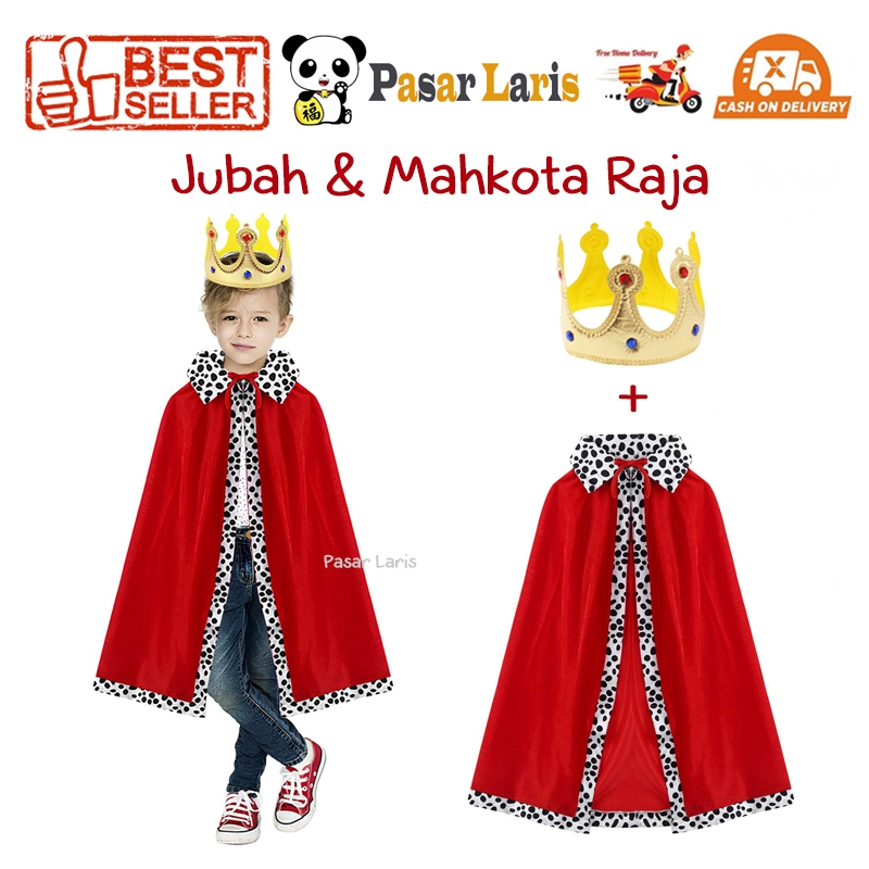 Jual Kostum Raja Jubah Merah Red Cape Crown King Prince Mahkota ...