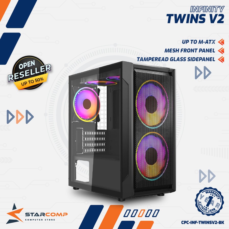 Jual INFINITY TWINS V2 Black Casing mATX Gaming Case | Shopee Indonesia