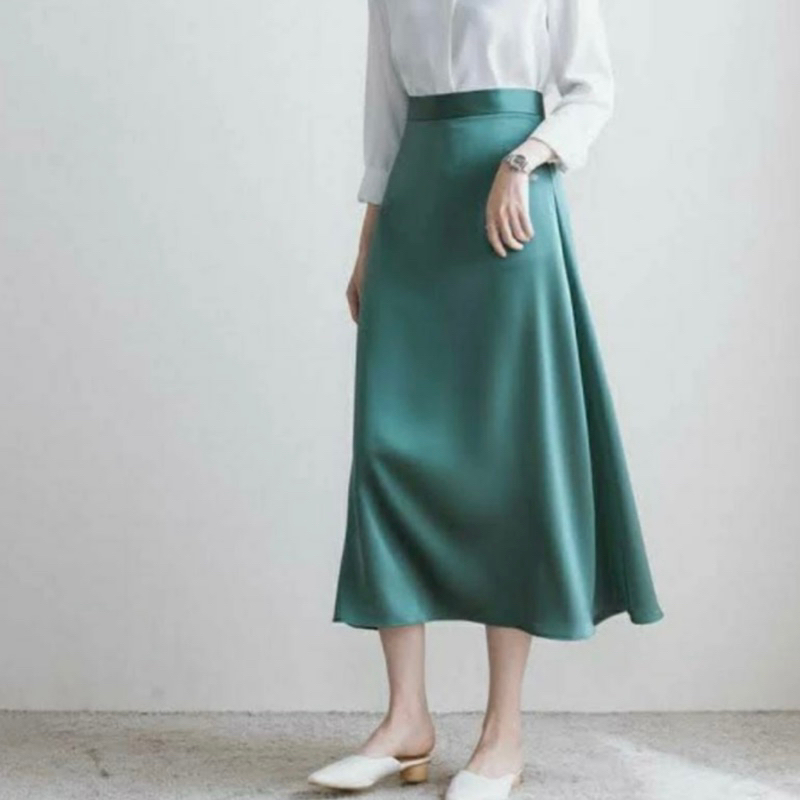 Jual A-lIne midi skirt - Rok satin aline - midi satin skirt - Rok a ...