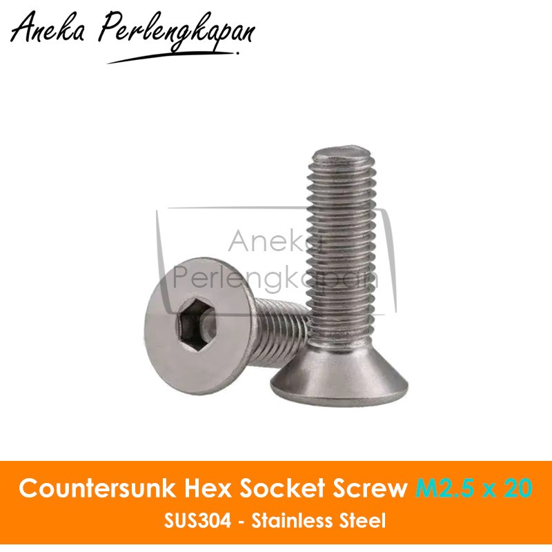 Jual DIN7991 Hex Countersunk Screw / Baut Flat Hexa Stainless Steel M2 ...