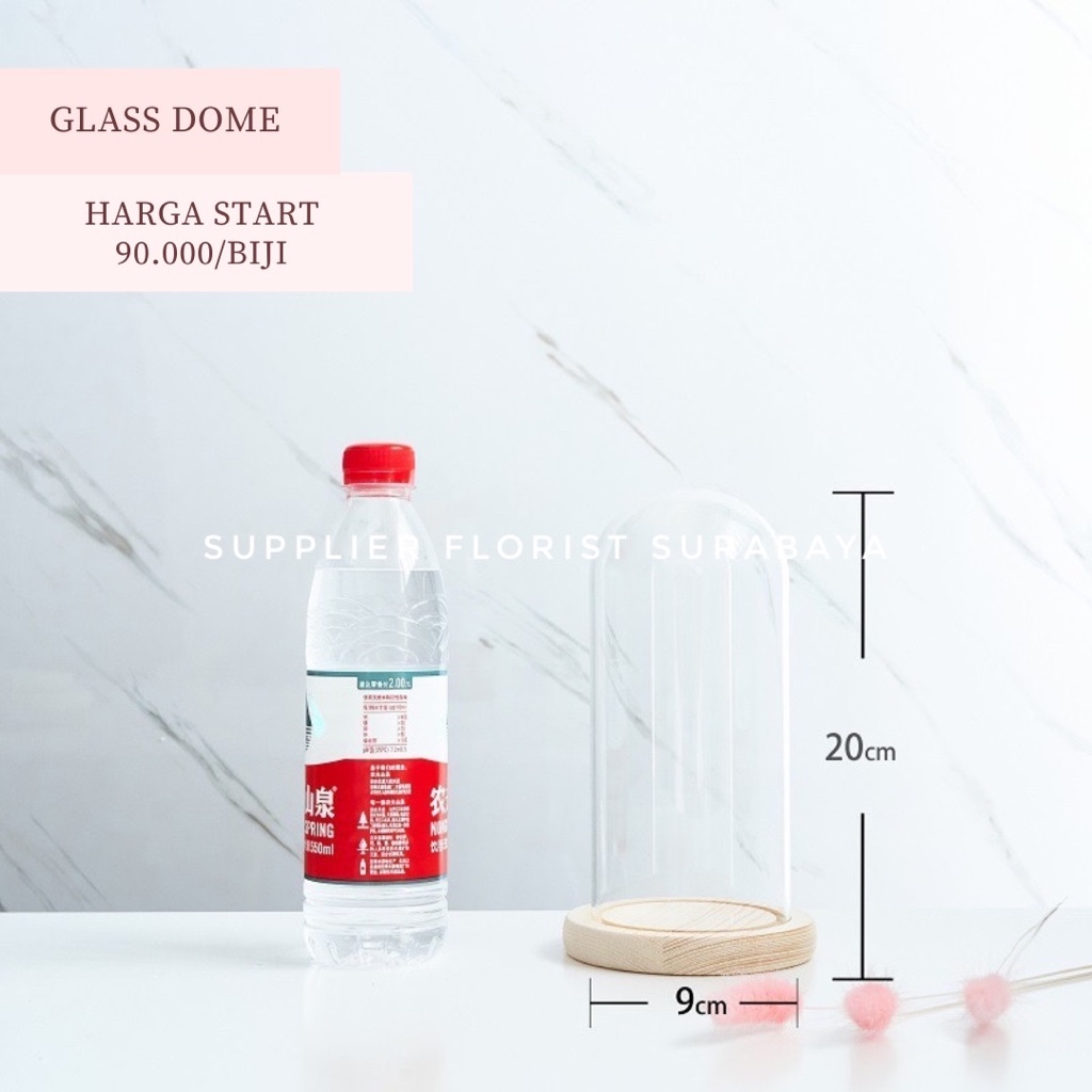 Jual GLASS DOME CLASSIC FLOWER DOME KUBAH KACA FLOWER DOME ALAS KAYU ...