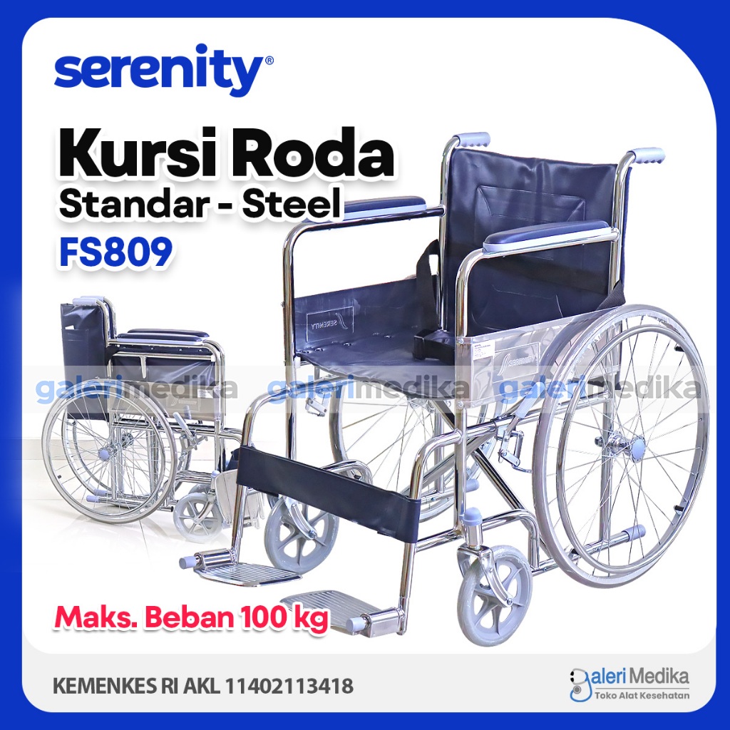 Jual Kursi Roda Standar Serenity FS809 Steel Wheelchair - Kursi Roda ...