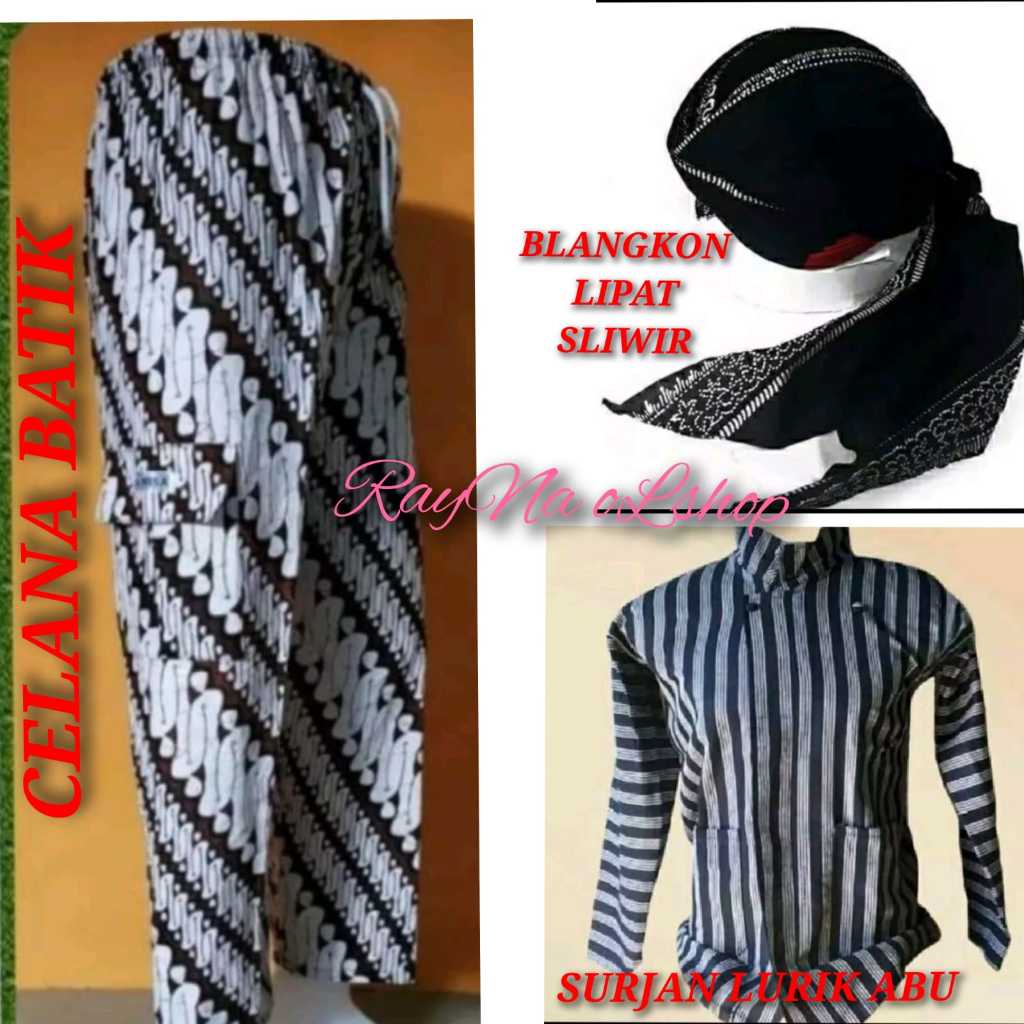Jual SURJAN LURIK ABU + CELANA BATIK + BLANGKON LIPAT SLIWIR | SETELAN PAKAIAN TRADISIONAL ...