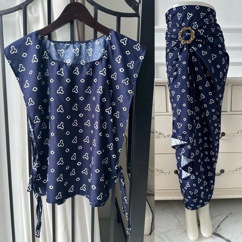 Jual one set vest batik jumputan/ vest batik/ rok lilit free gesper ...