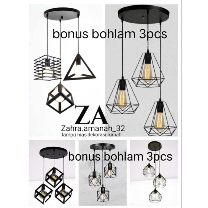 Jual lampu gantung cabang bulat 3 in1+bohlam 3pcs | Shopee Indonesia