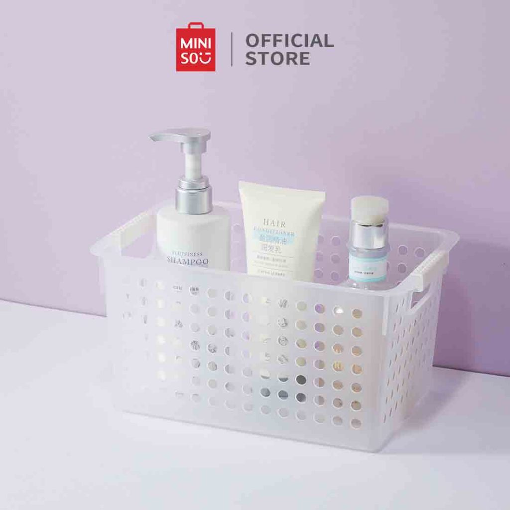Jual Miniso X Dual Handles Type Large Storage Basket White Storage Box ...