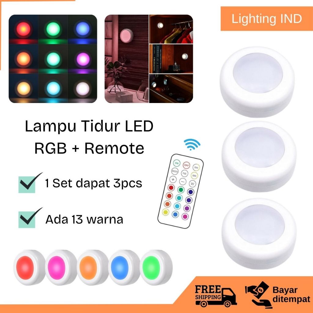 Jual 3PCS/Set Lampu LED Lemari Kabinet Lampu Malam Tidur Sentuh 13 RGB ...