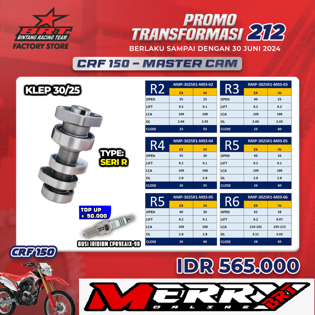 Jual Master Cam BRT 212 Noken as CRF 150 klep 30/25 Verza New Mega Pro CB Verza FI R2 R3 R4 R5 ...