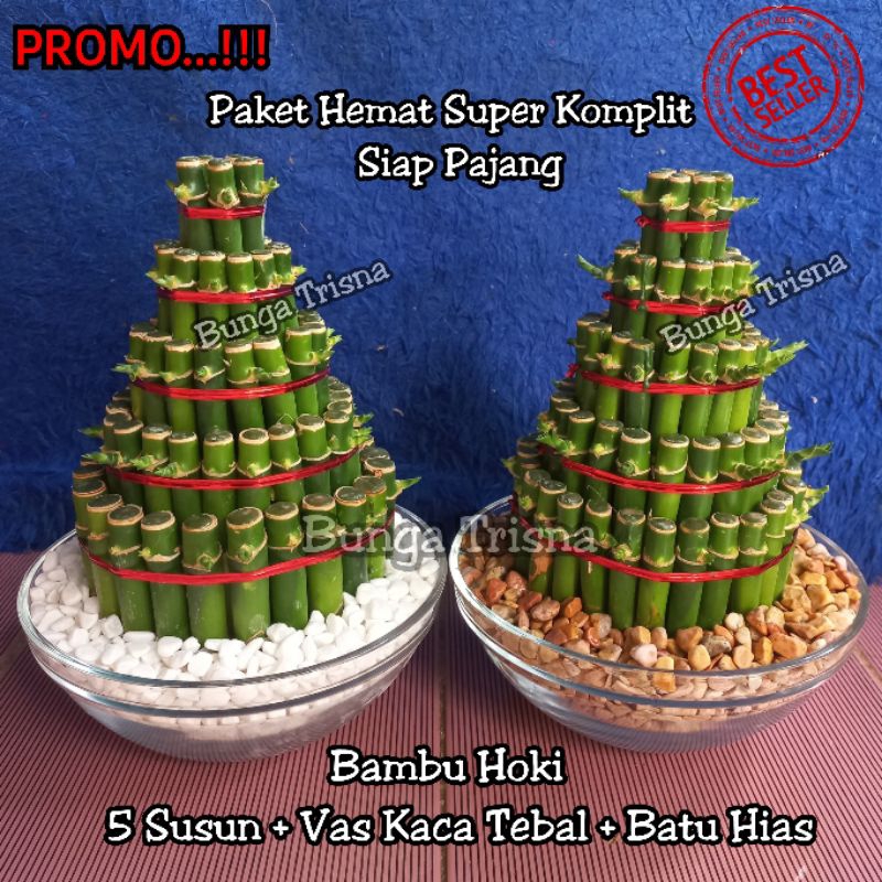 Jual PROMO PAKET KOMPLIT BAMBU HOKI SUSUN 5 + VAS KACA TEBAL + BATU ...