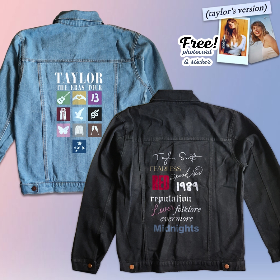 Jual Jaket Denim Oversize Taylor Swift TTPD Hitam Jaket Light Denim ...