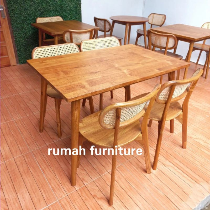 Jual meja makan minimalis 4 kursi rotan kayu jati, set meja makan jati 4 kursi rotan minimalis ...