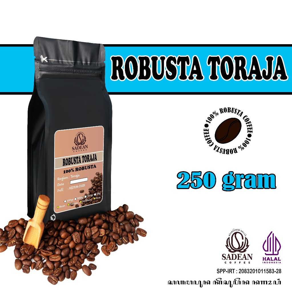 Jual Kopi Robusta Toraja 250 gram / Biji Kopi Bubuk Robusta Toraja 250g ...