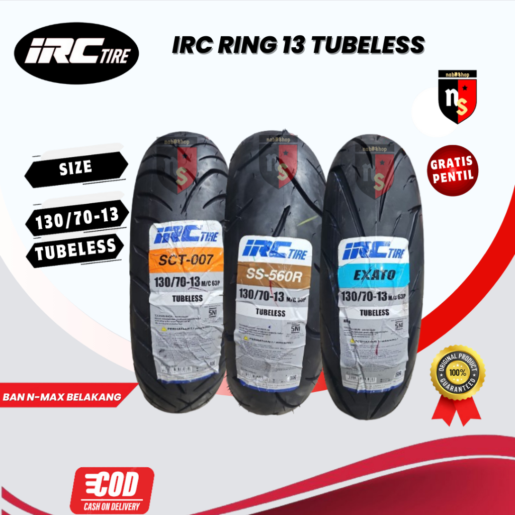 Jual Ban IRC NMAX Belakang 130/70-13 Original Tubeles Free Pentil ...