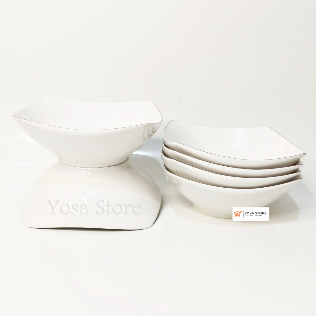 Jual Mangkok Keramik Segi Empat Putih Polos 6 Inch HW - 6Pcs | Shopee ...