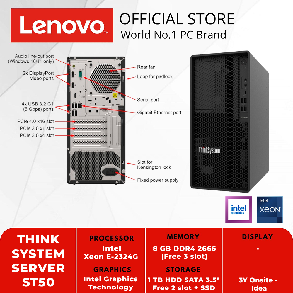 Jual LENOVO THINKSYSTEM SERVER ST50 V2 0WAP XEON E-2324G 8GB 1TB HDD NO ...