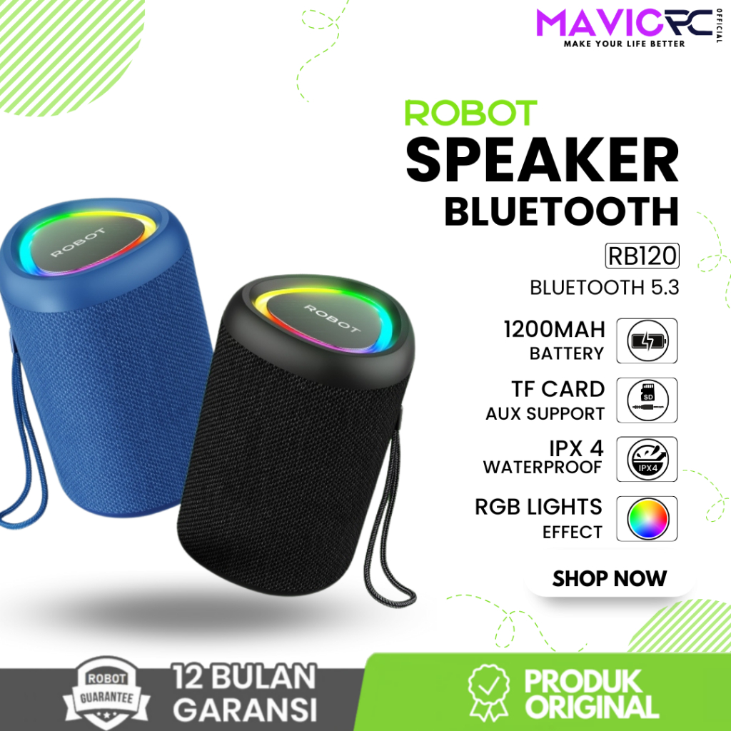 Jual ROBOT RB120 Speaker Bluetooth 5.3 RGB Waterproof IPX4 1200mAH ...