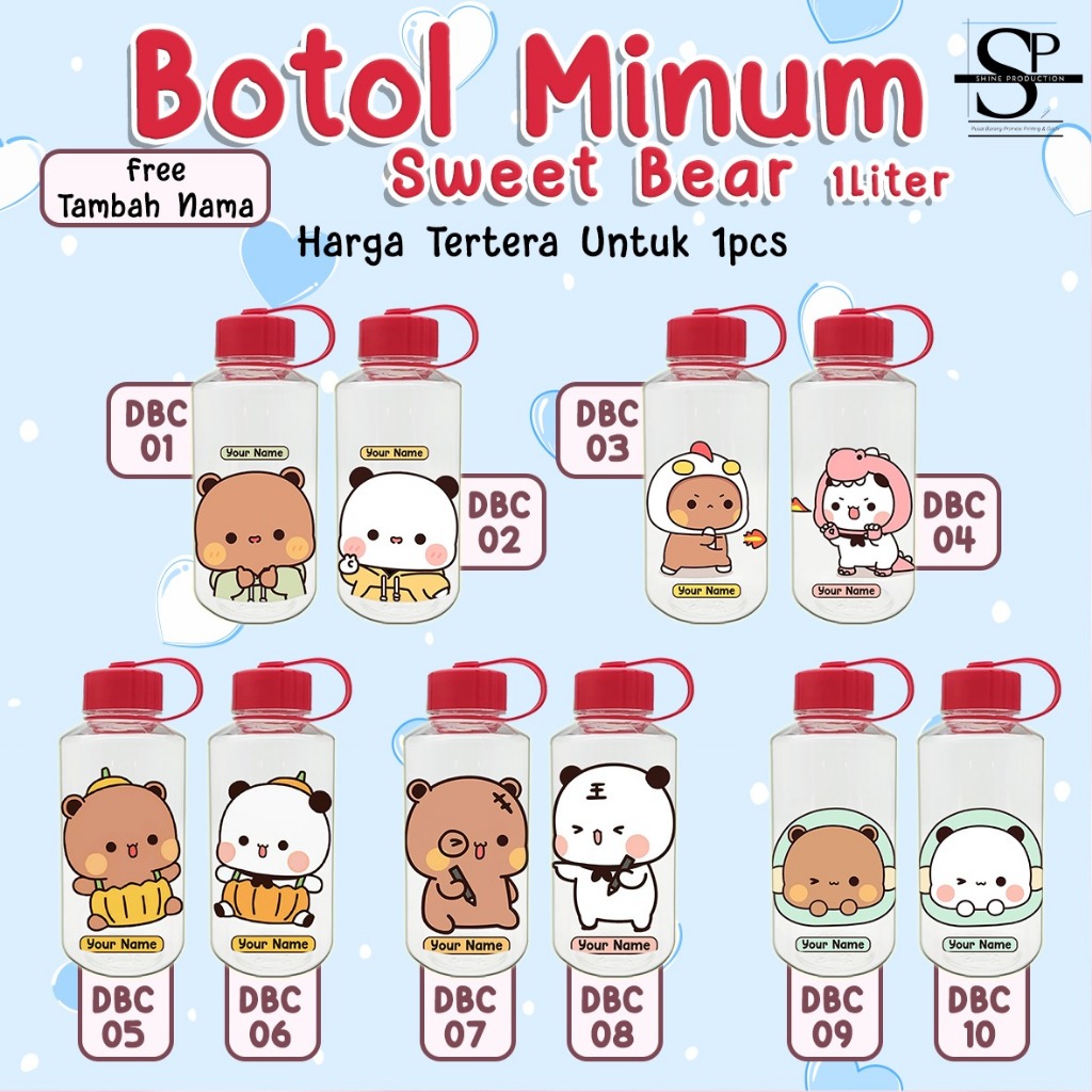 Jual Botol Minum Anak Sweet Bear 1 Liter Free Custom Nama Anak | Shopee ...