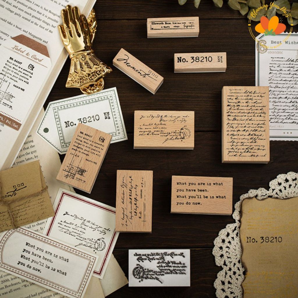 Jual stempel kayu motif tulisan vintage journal diy wooden stamp ...