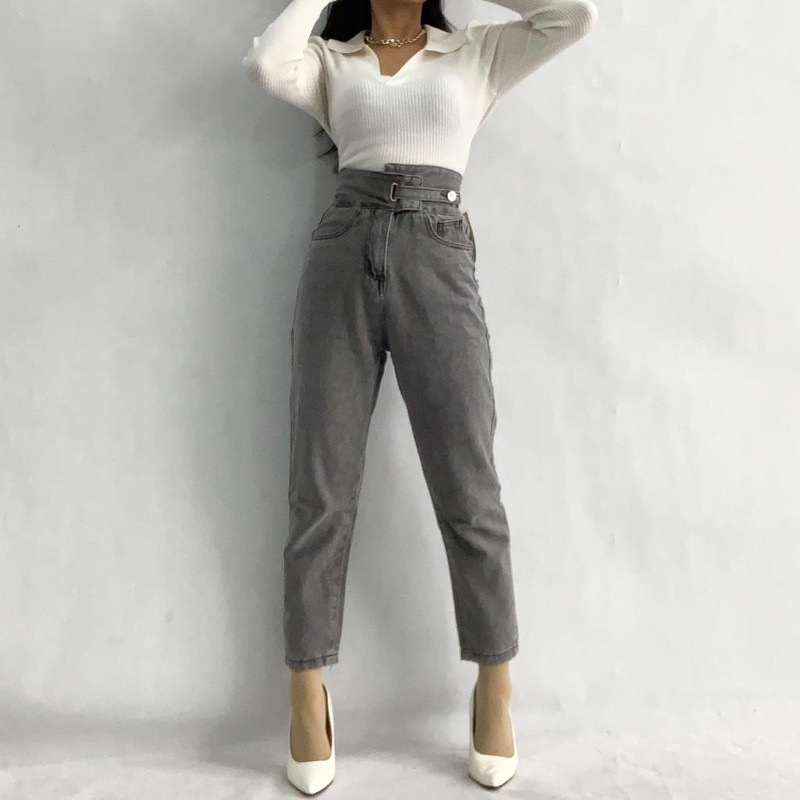 Jual Maweth D46 Celana Jeans Highwaist Wanita Panjang Boyfriend Baggy ...
