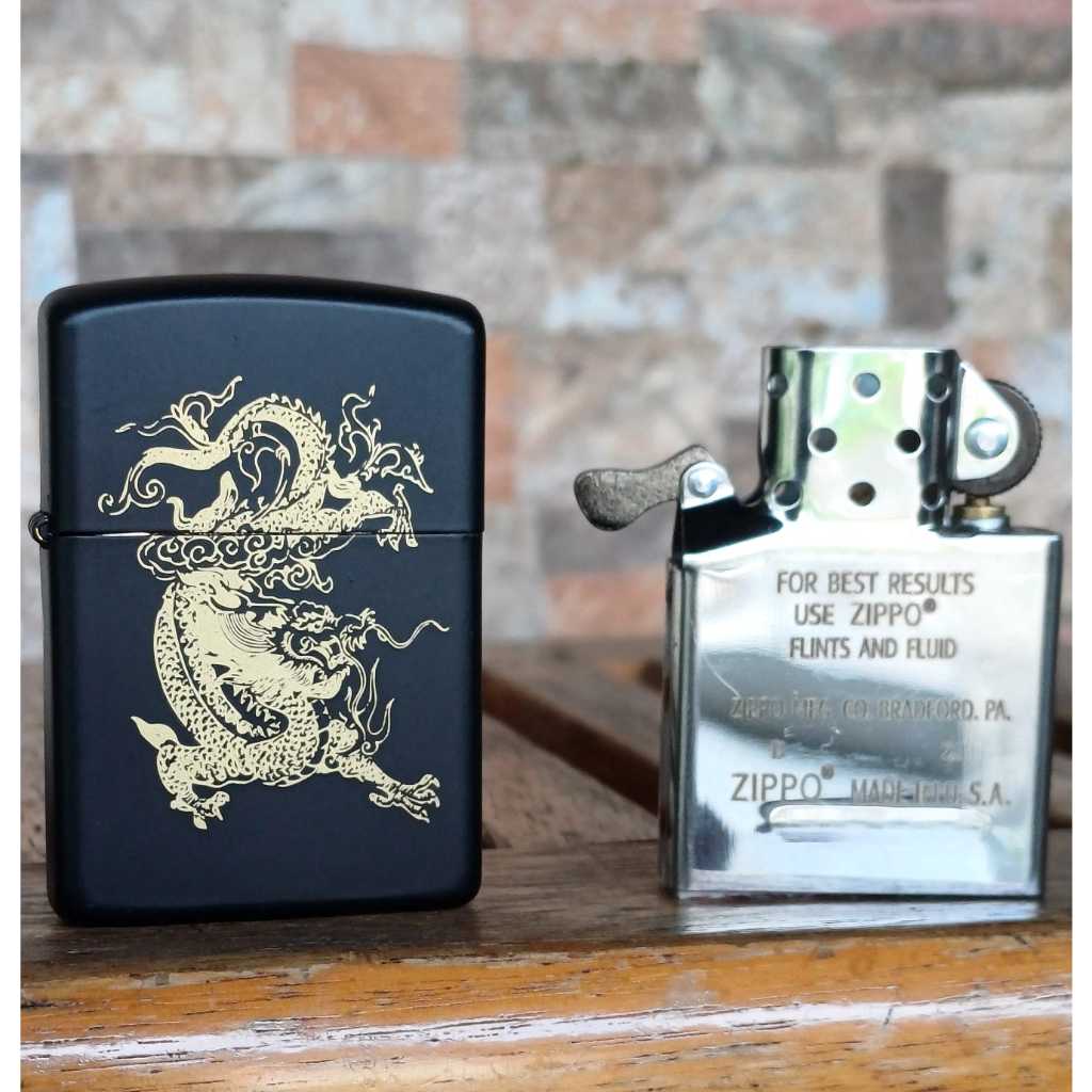Jual korek api classic black matte grapir satu suara motif naga-fullset ...
