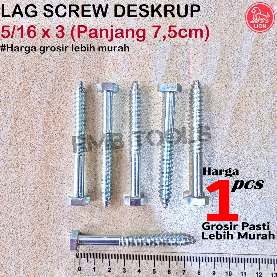 Jual 5/16x3" LAG SCREW DESKRUP DESK SKRUP GALVANIS BRAND MOON LION ...
