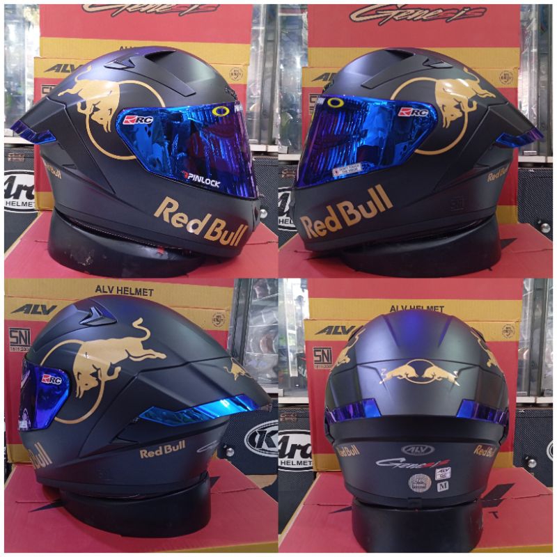 Jual HELM FULL FACE ALV GENESIS SOLID BLACK DOF RED BULL PAKET GANTENG ...