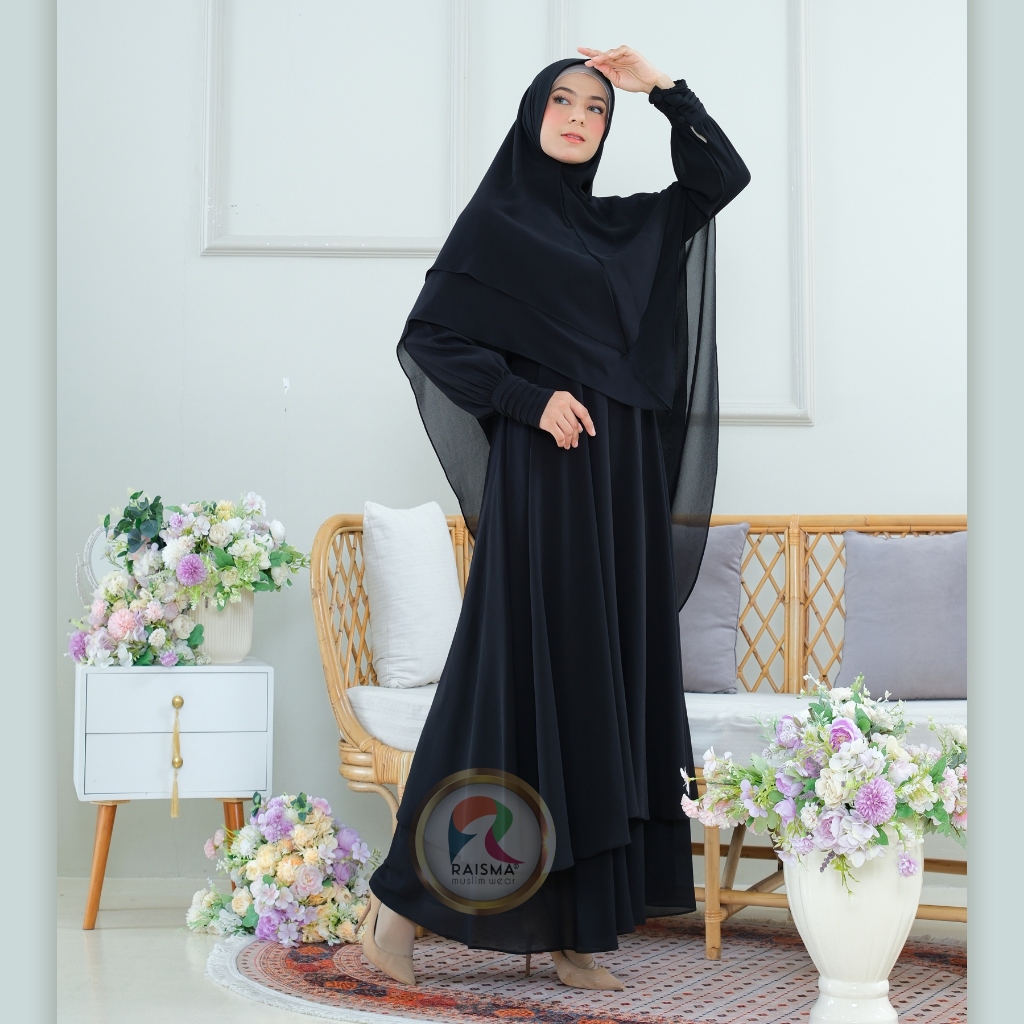 Jual Raisma - Mafaza Gamis Warna Hitam Syari Set Khimar Cantik Busana ...