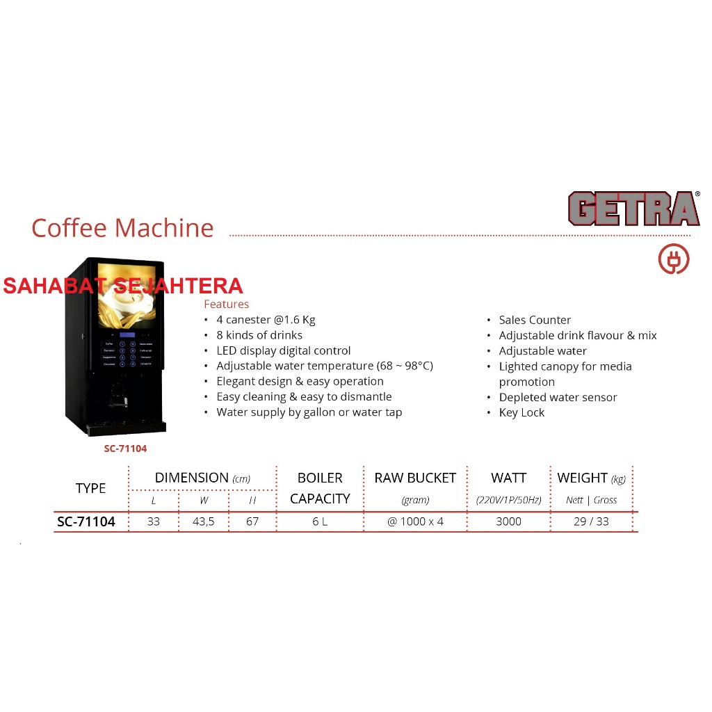 Jual GETRA Coffee Machine SC-71104 Dispenser Kopi 6 Liter | Shopee ...