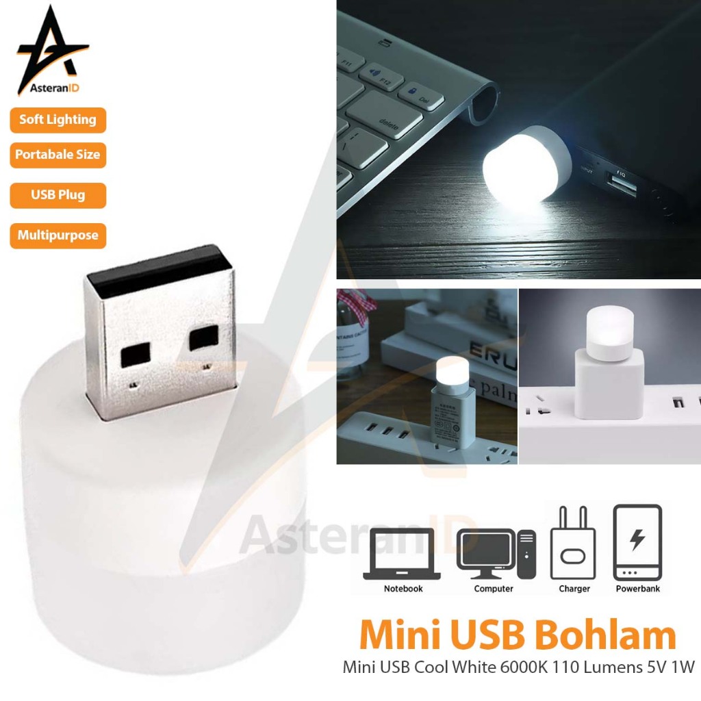 Jual Lampu Bohlam Mini USB Cool White 6000K 110 Lumens 5V 1W | Shopee Indonesia