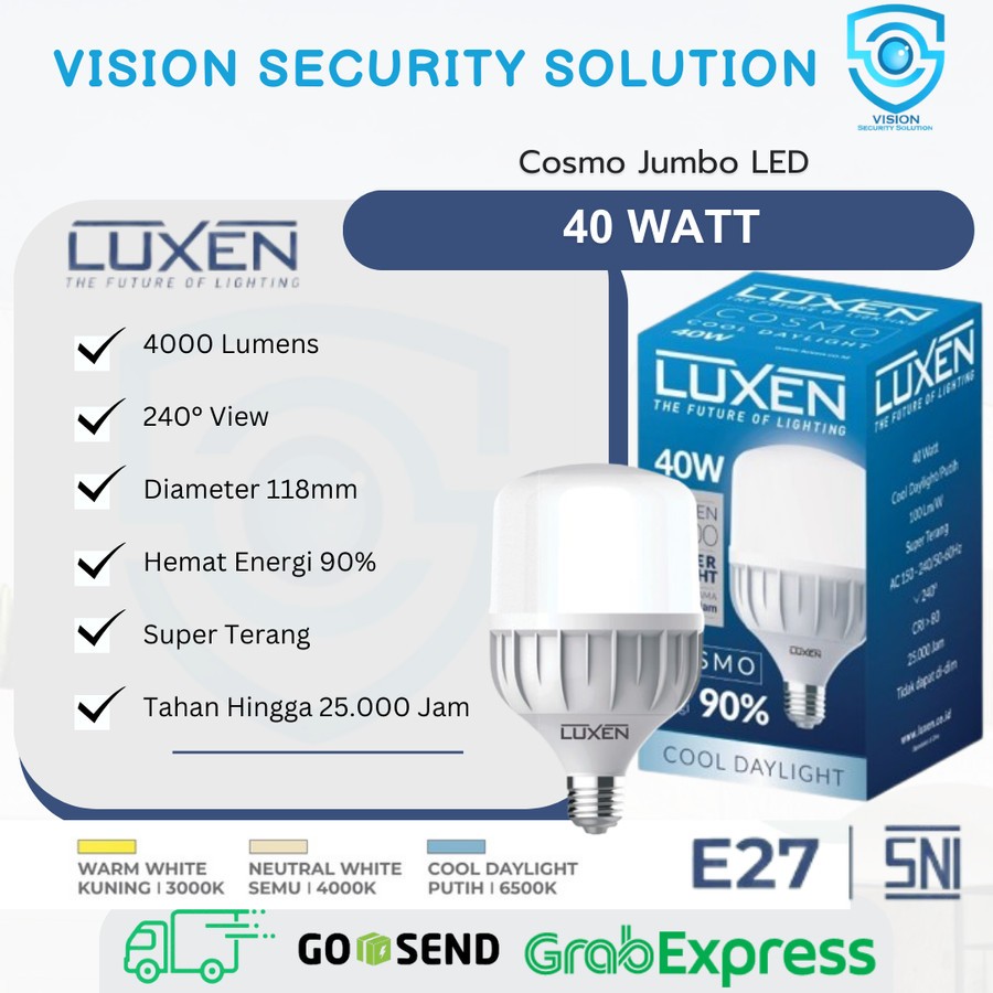 Jual Luxen Cosmo Jumbo LED Bulb Capsule Series 40 Watt - Lampu LED - Garansi Resmi | Shopee ...