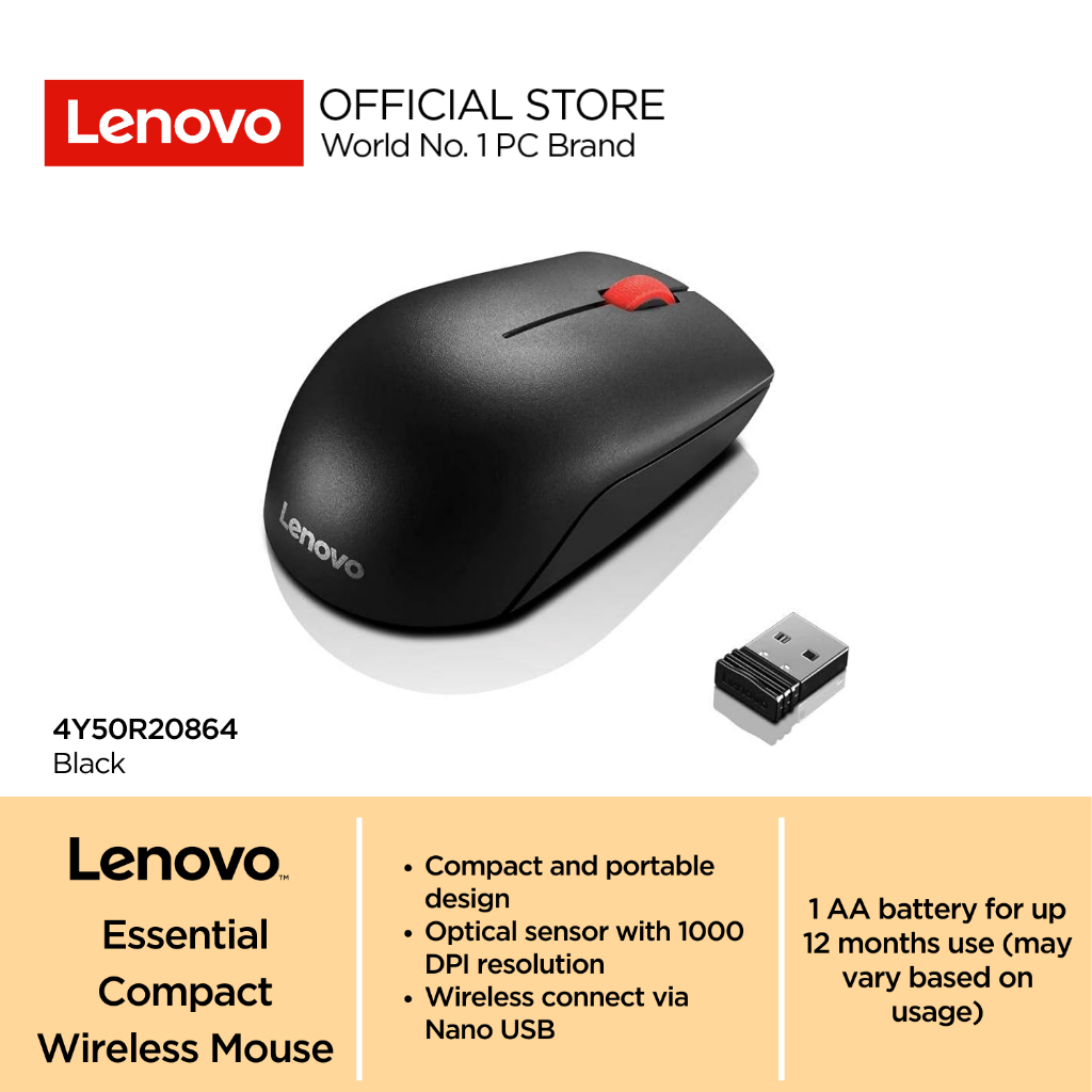 Jual Lenovo Essential Compact Wireless Mouse L300 4Y50R20864 Optical ...