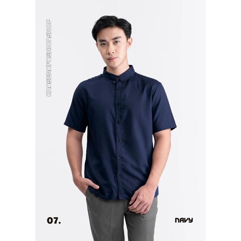 Jual Anasera - Kemeja Pendek Pria Polos Basic Oxford 'Navy' | Shopee ...