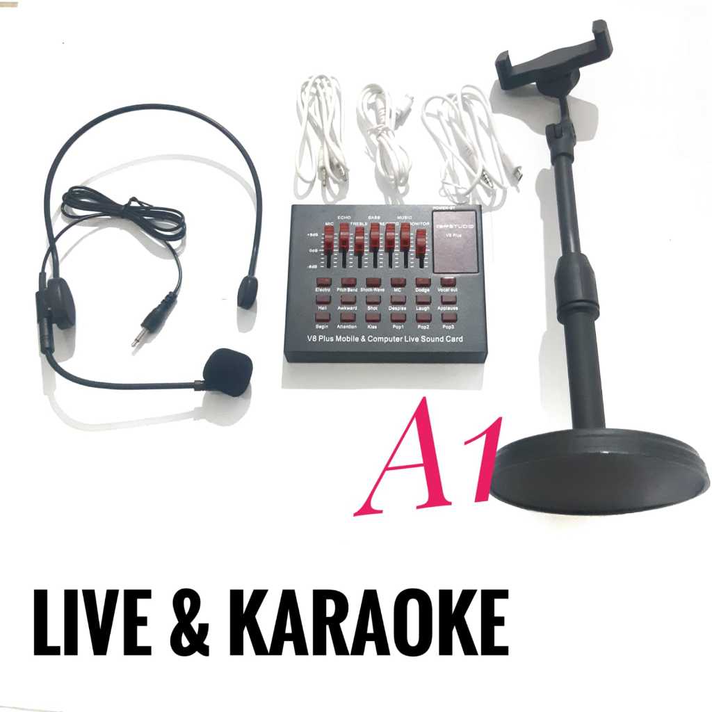 Jual paket live karaoke soundcard v8 lengkap dengan mic bando ...