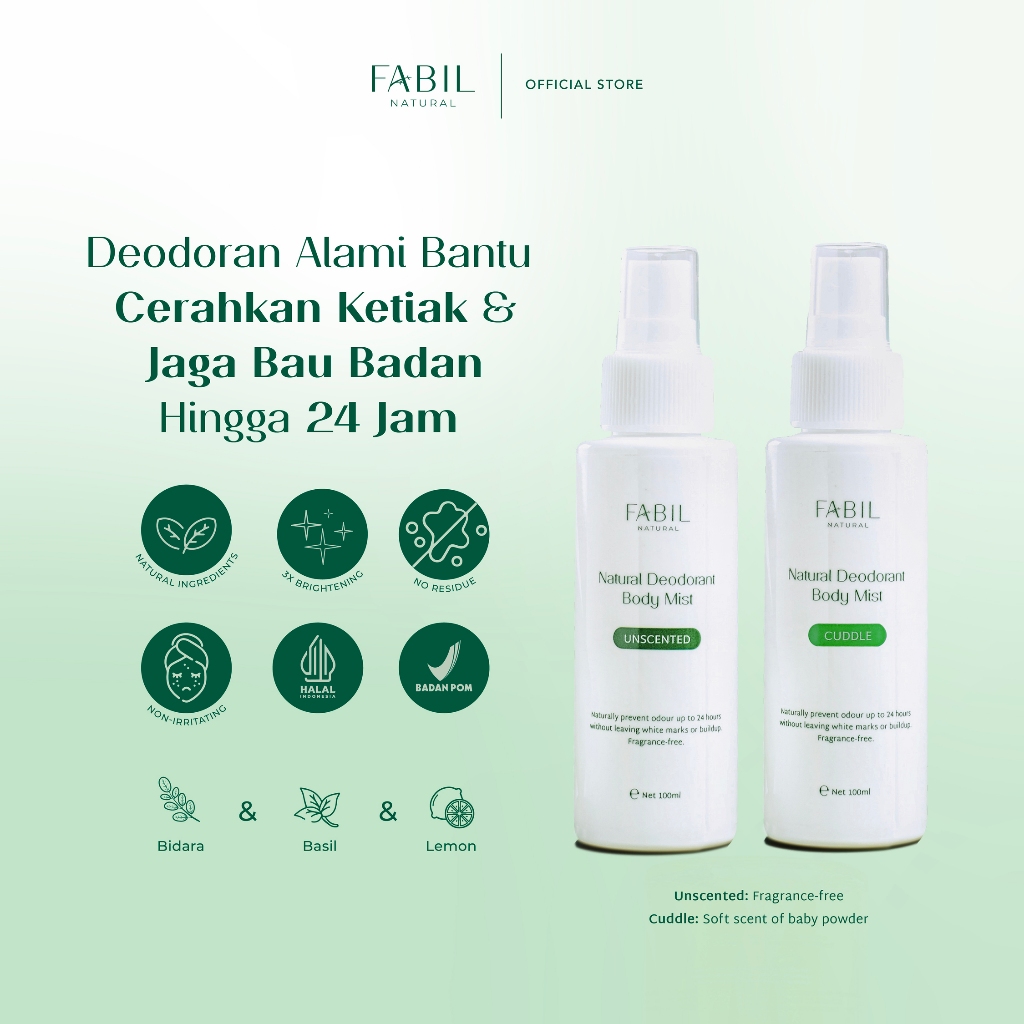 Jual [3.3 SALE] Fabil Natural Deodorant Body Mist Unscented with Bidara ...