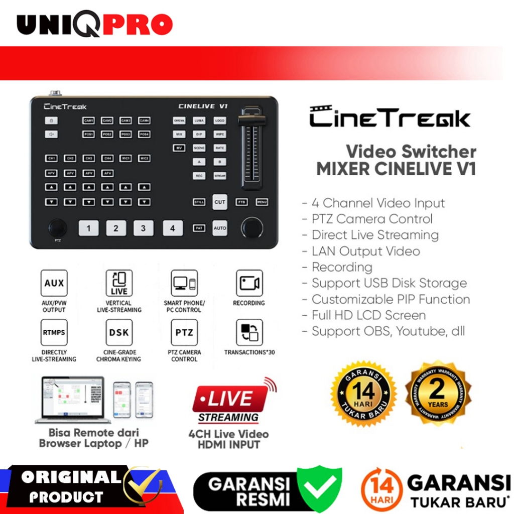 Jual Cinetreak Cinelive V1 Mixer Video Live Streaming 4 Channel Camera ...