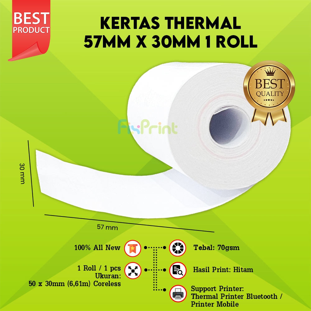 Jual 1 Roll Kertas Struk Thermal Untuk Kasir 57mm x 30mm 1 Roll, Kasir ...