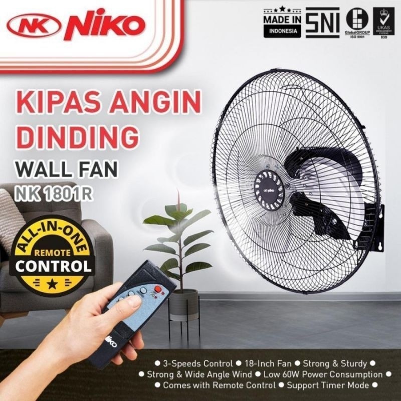 Jual Kipas angin dinding/Tembok Remot NIKO 1801R/Wall fan Remote Niko ...