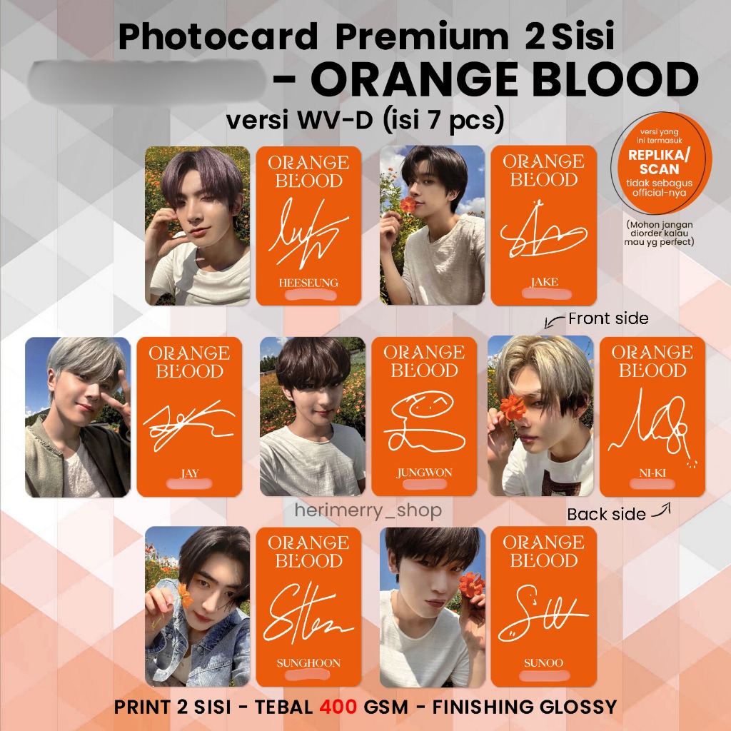 Jual (ISI 7 PCS) Photocard ENH*A ORANGE BLOOD - PC 2 SISI KPOP Premium fotocard Merch Unofficial ...