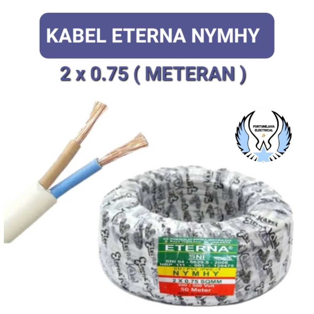 Jual Kabel Listrik Eterna NYMHY 2x0.75mm 2x0,75 Serabut Tambaga METERAN ECERAN POTONGAN | Shopee ...