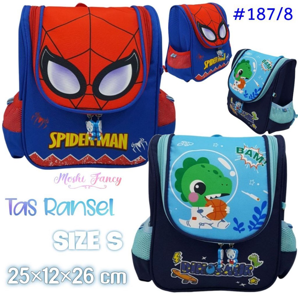Jual Tas Karakter Anak TK Motif Dinosaurus dan Spiderman / Tas Ransel ...